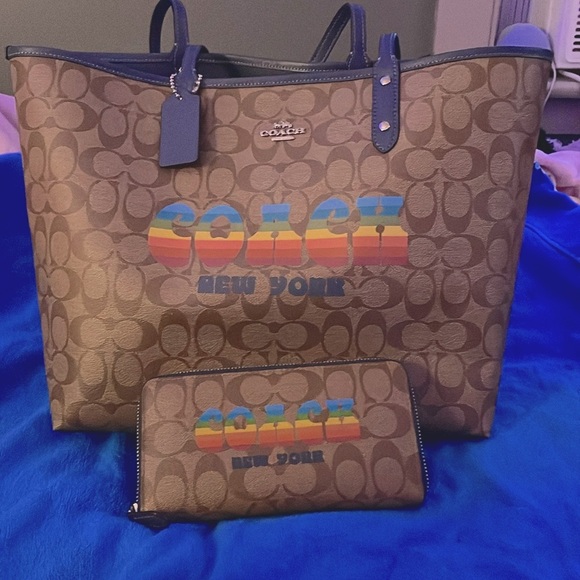 Coach | Bags | Coach Reversible City Tote Purse In Signature Canvas With Rainbow Logo | Poshmark
